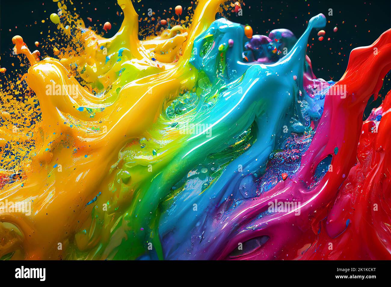 Abstract sculptures of colorful splashes of paint. Dancing liquid on a ...