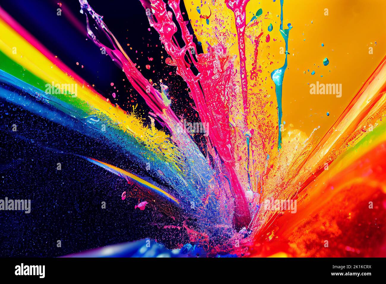 Abstract sculptures of colorful splashes of paint. Dancing liquid on a ...