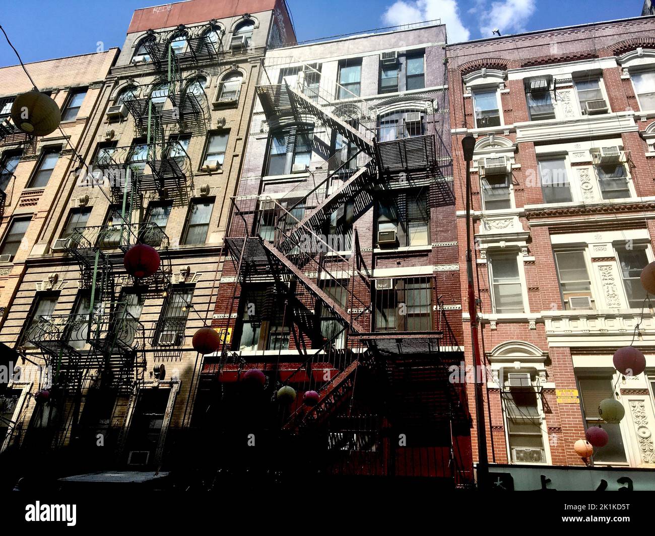 The New York City Style buildings with emergency stairs in the ...