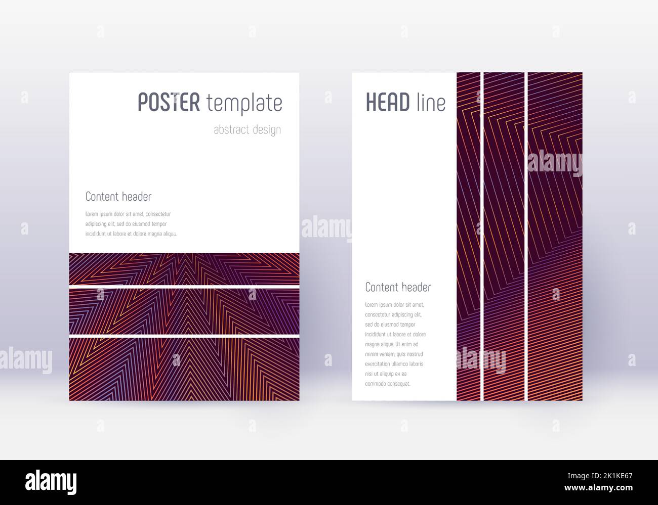 Geometric cover design template set. Orange abstract lines on wine red ...