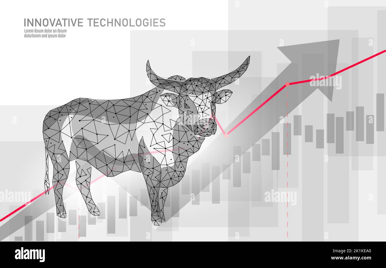 3D bull finance strategy concept. Low poly bullish business forex ...