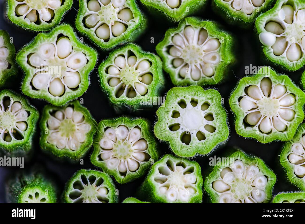 Full frame close-up of sliced okra Stock Photo - Alamy