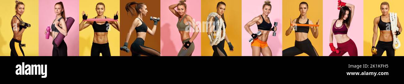 Set of portraits of healthy fitness woman doing workout Stock Photo - Alamy