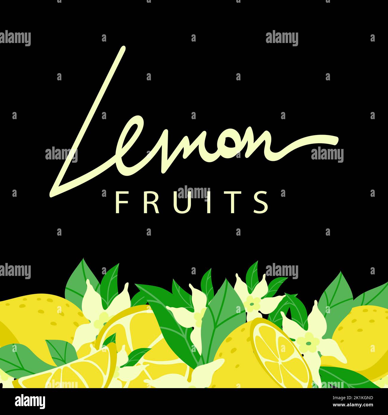 Holiday boarder decorated with ripe yellow lemons, cartoon-style ...