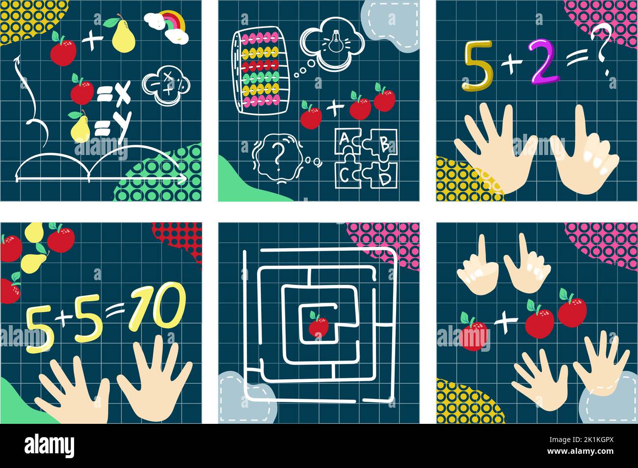 Set of design templates for mental math school, math course, creative ...