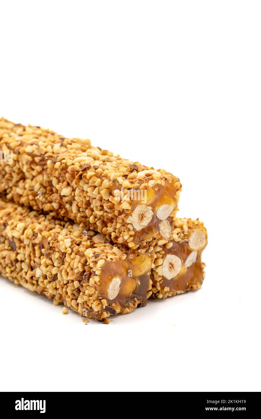 Turkish delight with hazelnut isolated on white background. Turkish ...