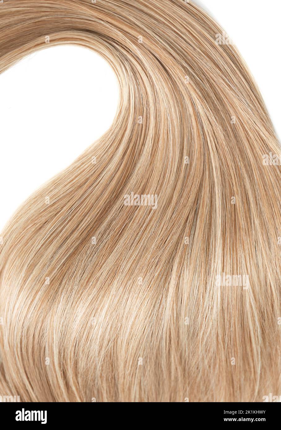 A strand of blond hair on a white background. Close-up Stock Photo - Alamy