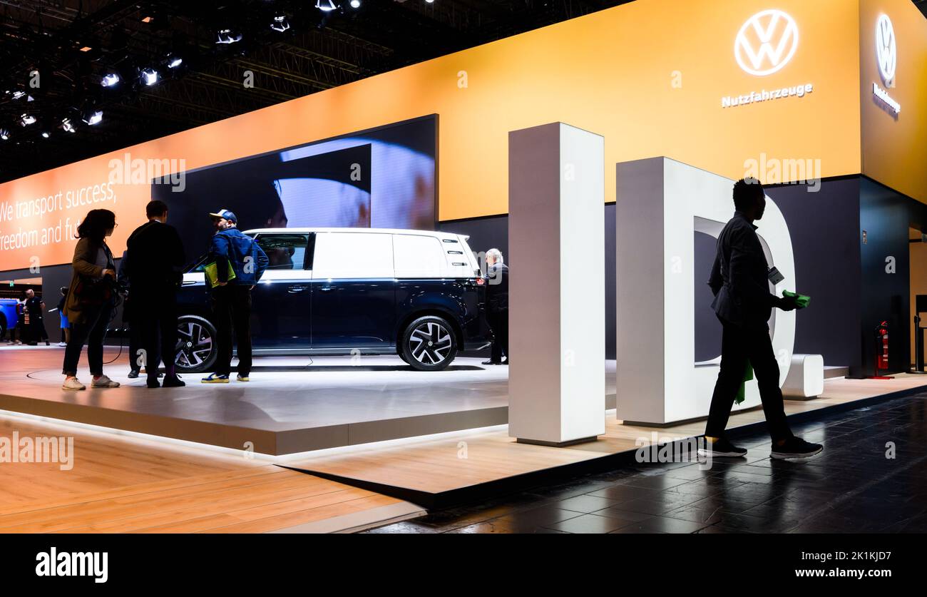 Hanover, Germany. 19th Sep, 2022. An ID Buzz electric bus is on display ...