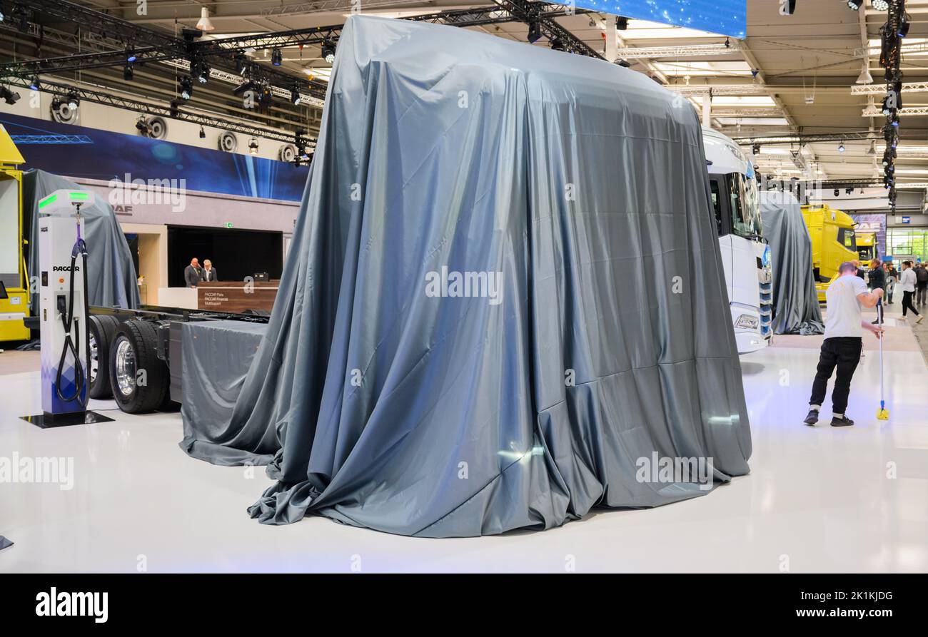 Hanover, Germany. 19th Sep, 2022. A wrapped truck stands on the DAF ...