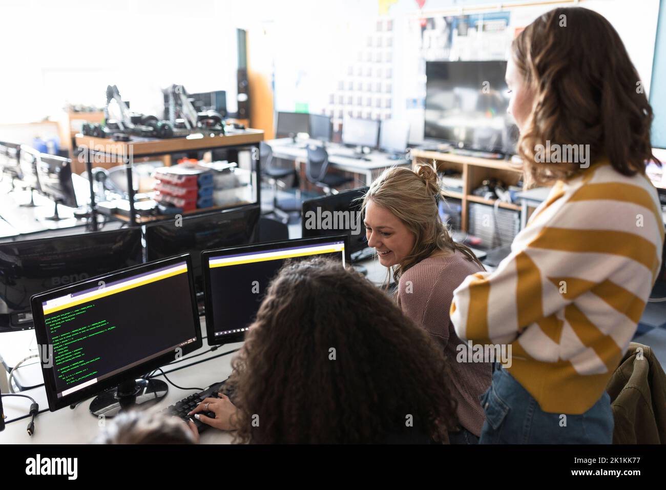 High school girl students using computers in classroom Stock Photo - Alamy