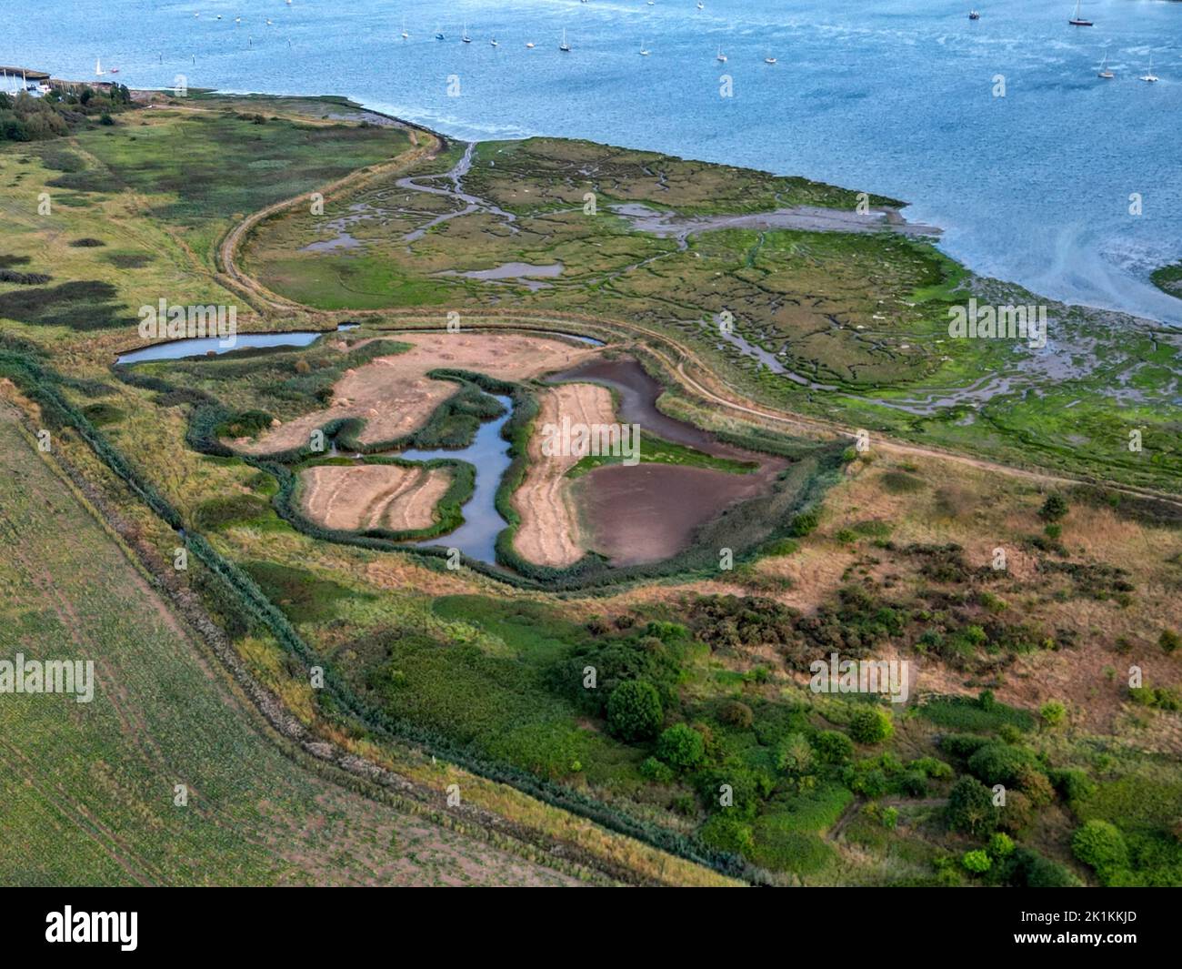 Aerial view of the Levington marsh land off the Orwell river Stock ...