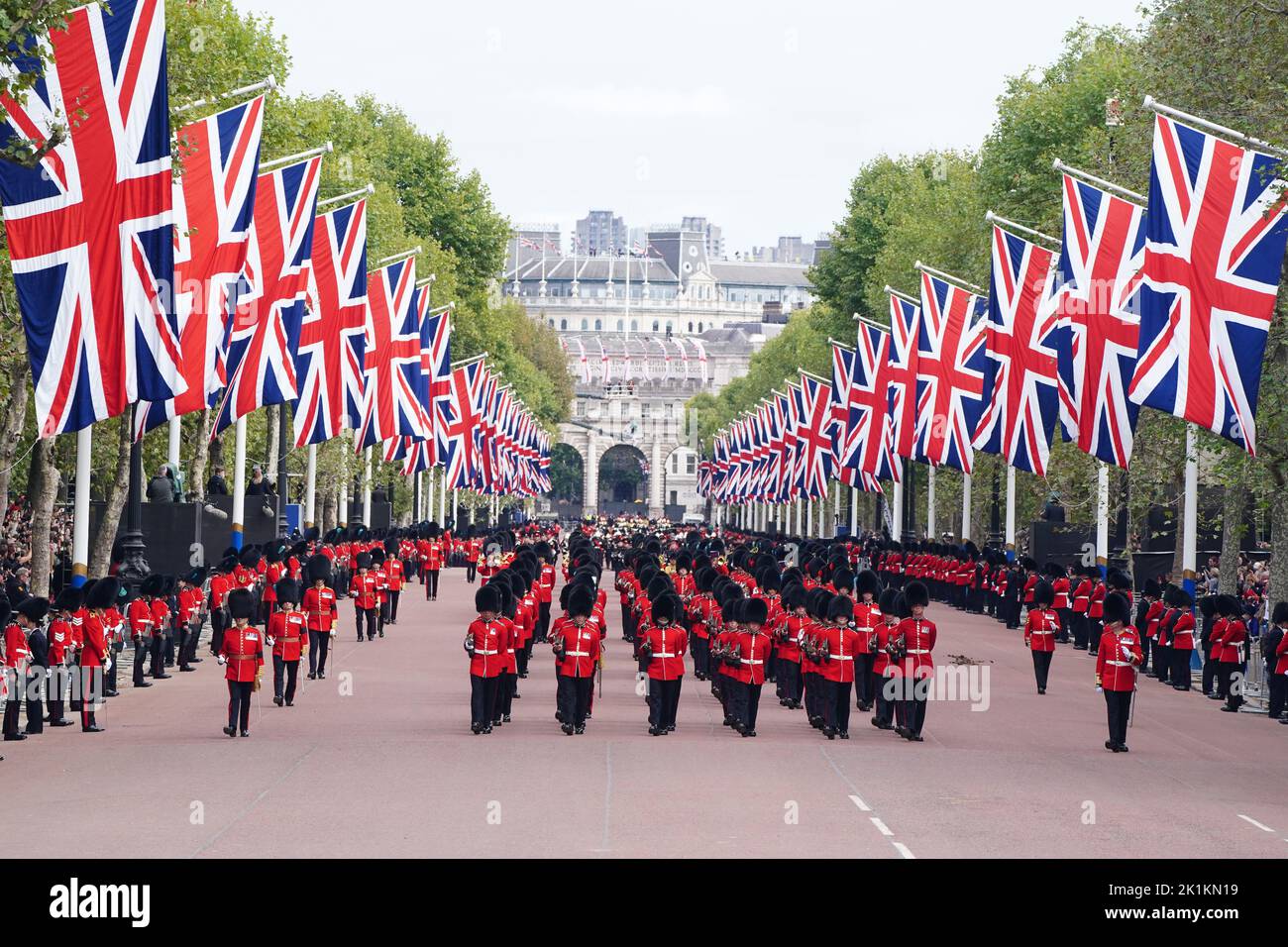 The State Gun Carriage carries the coffin of Queen Elizabeth II, draped ...