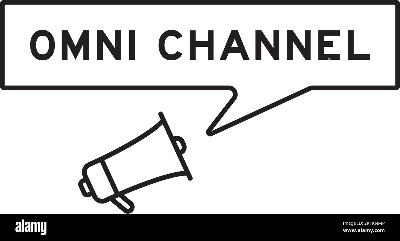 Megaphone icon with speech bubble in word omni channel on white ...