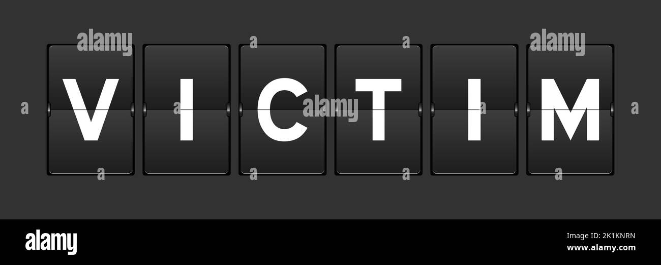 Black color analog flip board with word victim on gray background Stock ...