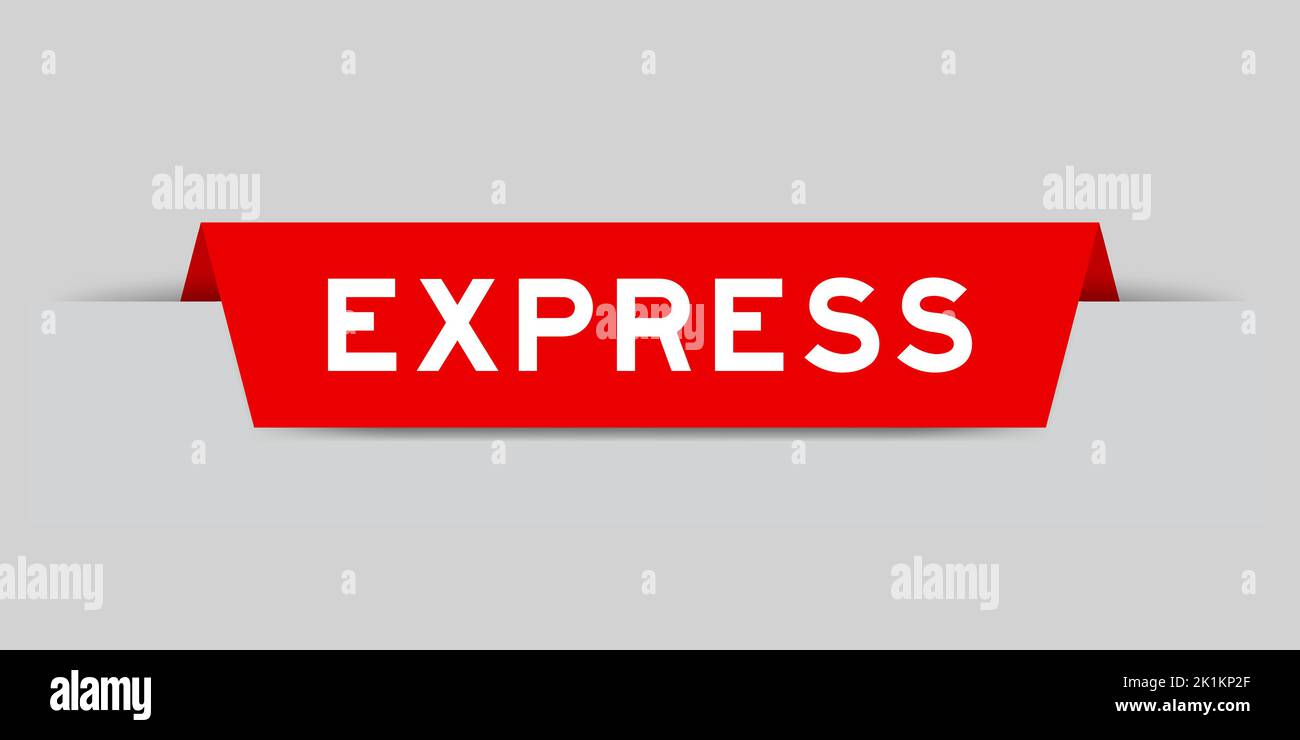 Red color inserted label with word express on gray background Stock ...