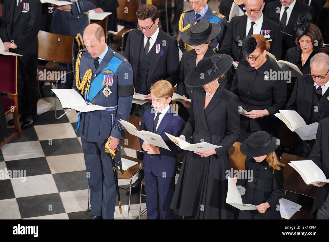 (front row) The Prince of Wales, Prince George, the Princess of Wales ...