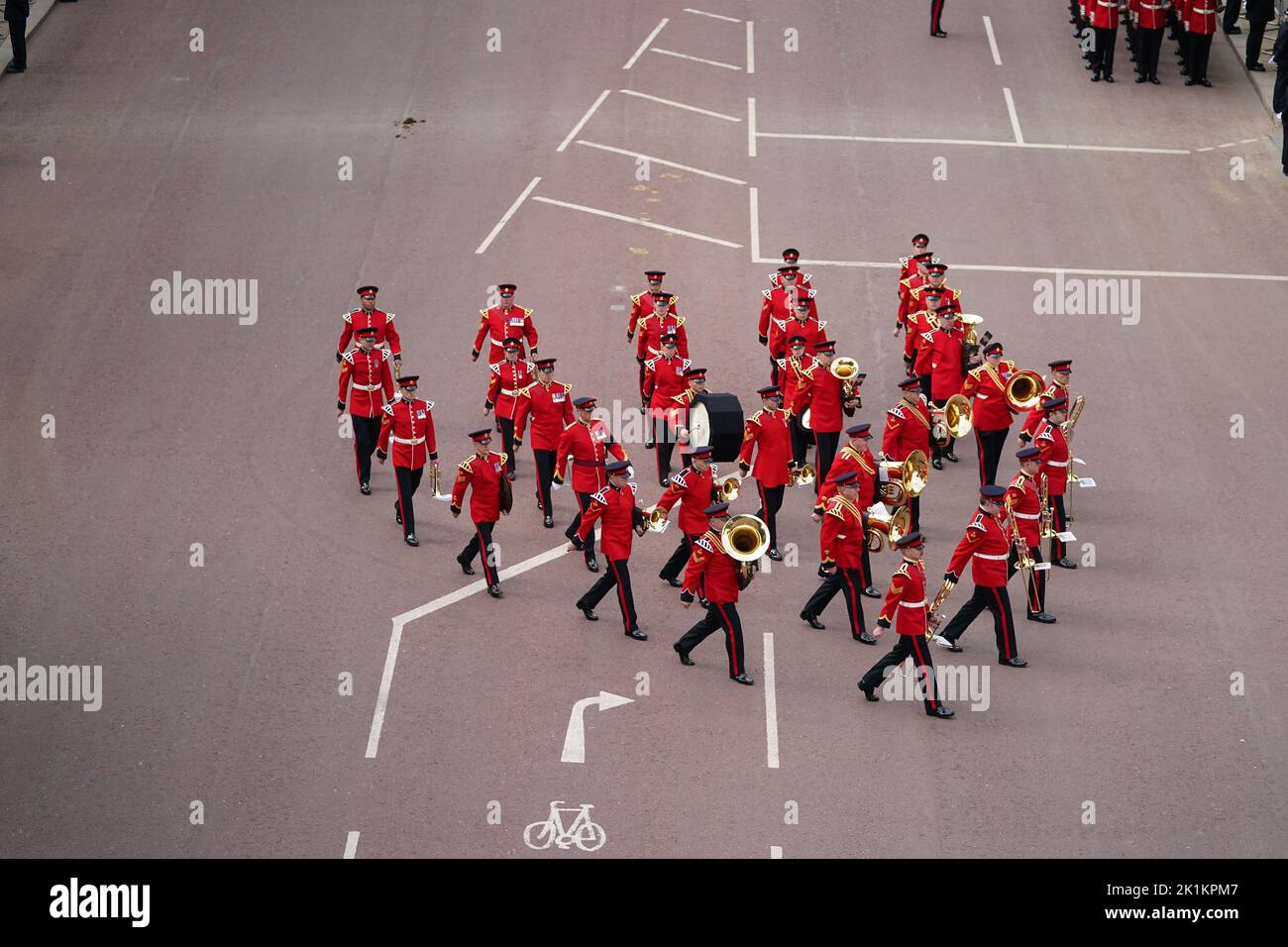 A marching band on The Mall during the State Funeral of Queen Elizabeth ...