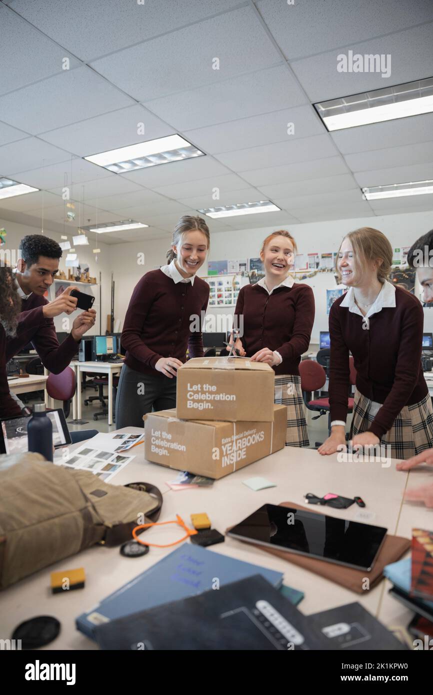 Excited school girl in uniform hi-res stock photography and images - Alamy