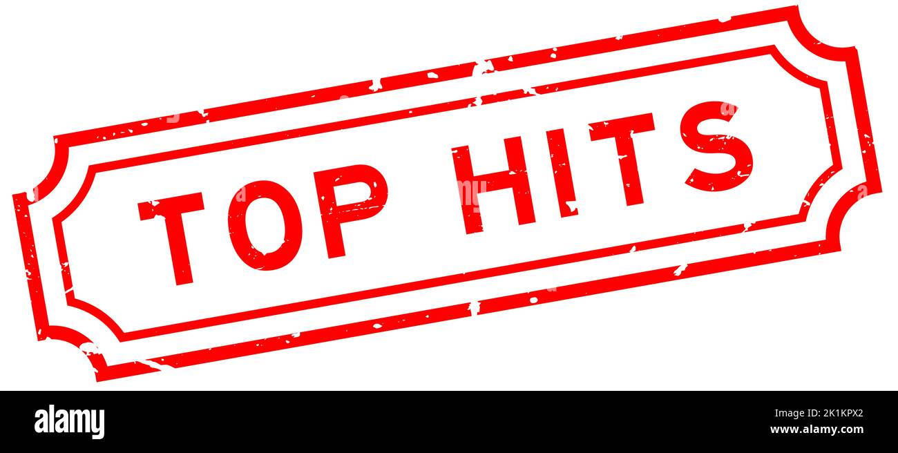 Grunge red top hits word rubber seal stamp on white background Stock ...