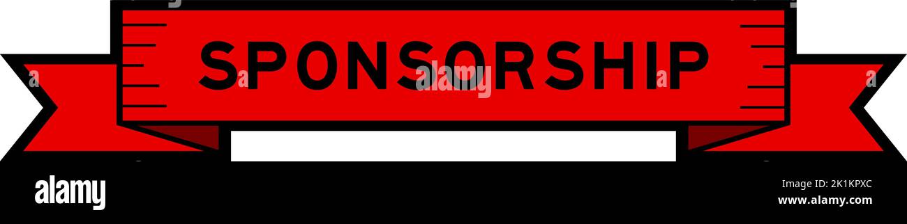 Ribbon label banner with word sponsorship in red color on white ...