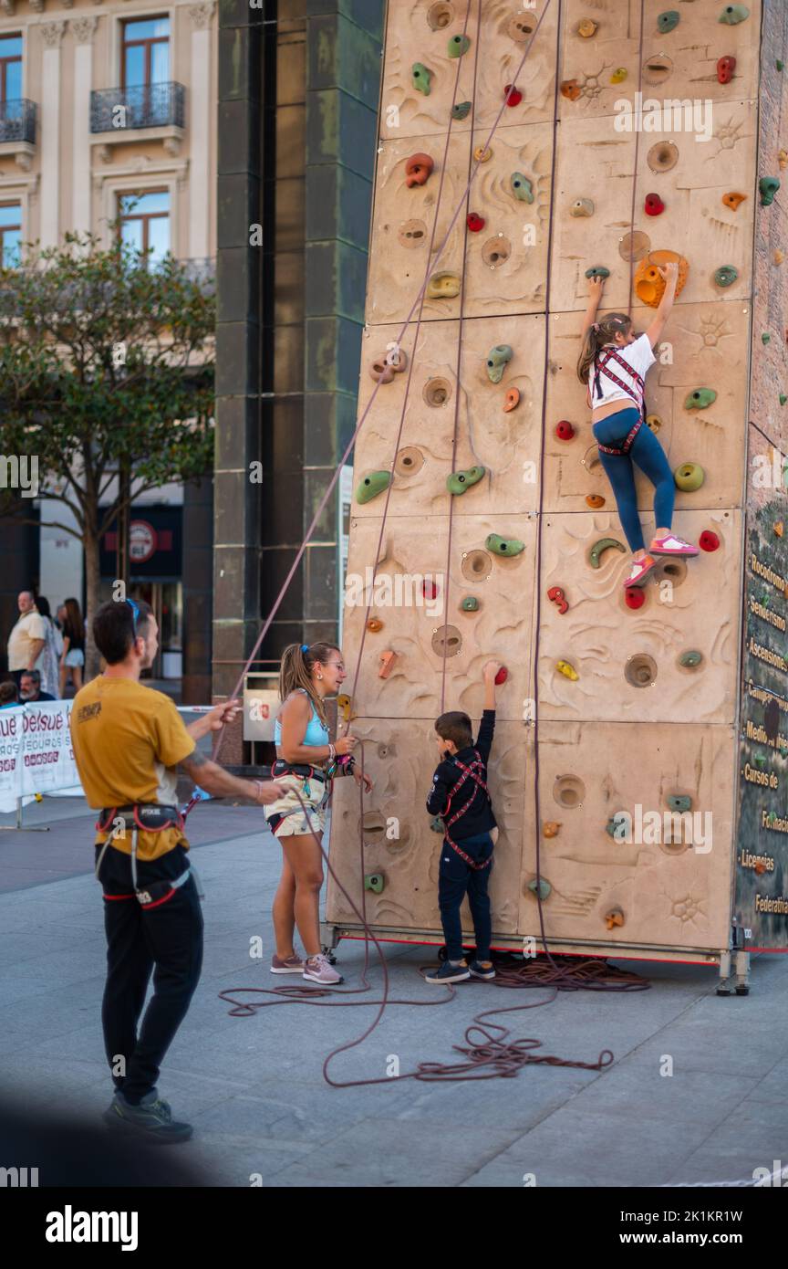 Children try wall climbing in rocodrome at Sports Day multi-sports ...