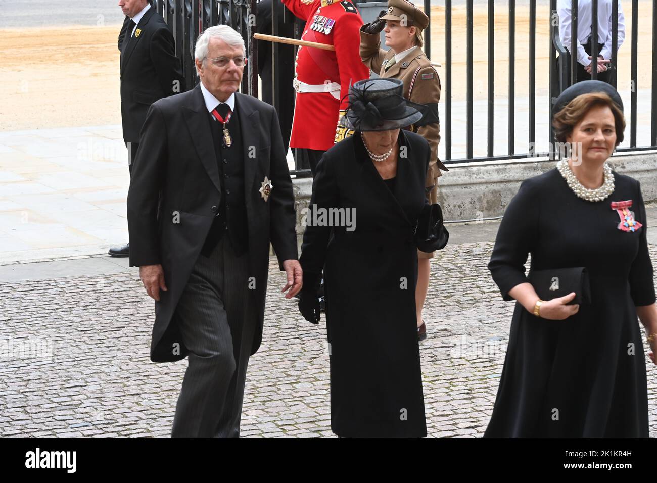 Former Prime Ministers John Major and wife Norma Major arrive for the State Funeral of Queen ...