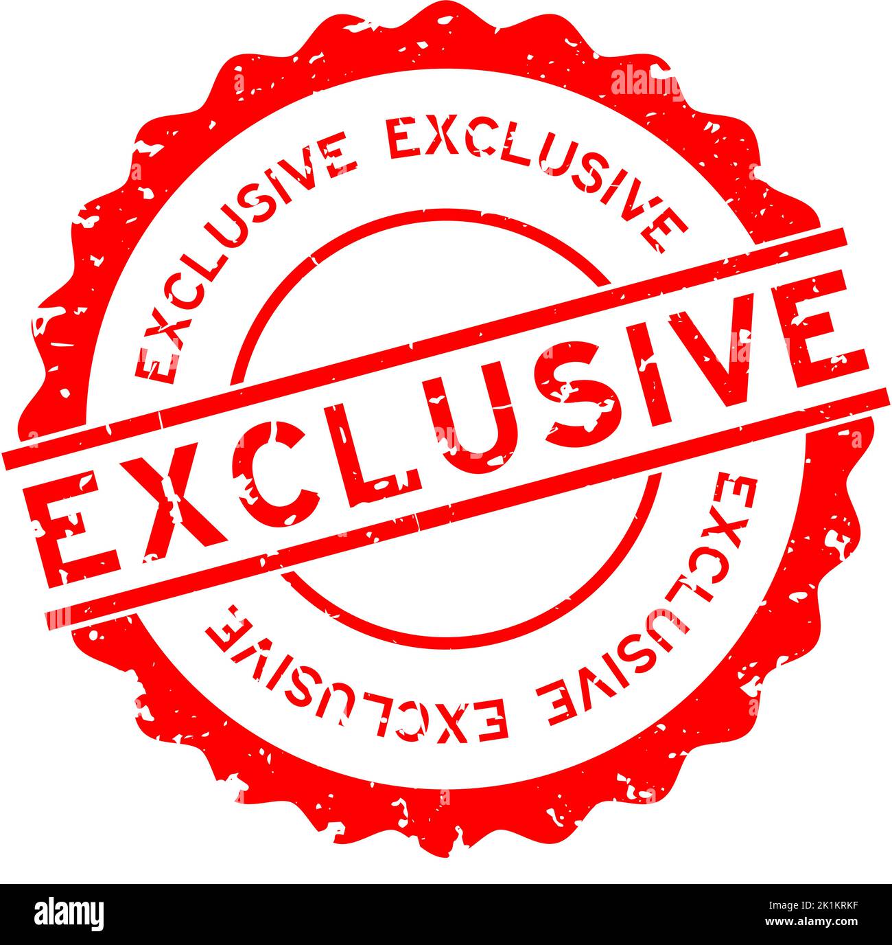 Grunge red exclusive word round rubber seal stamp on white background ...