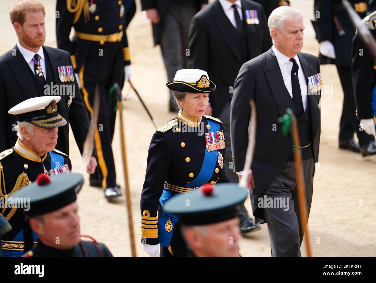 The Princess Royal following the State Gun Carriage carrying the coffin ...