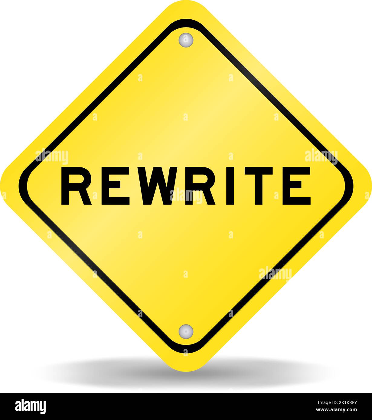 Yellow color transportation sign with word rewrite on white background ...