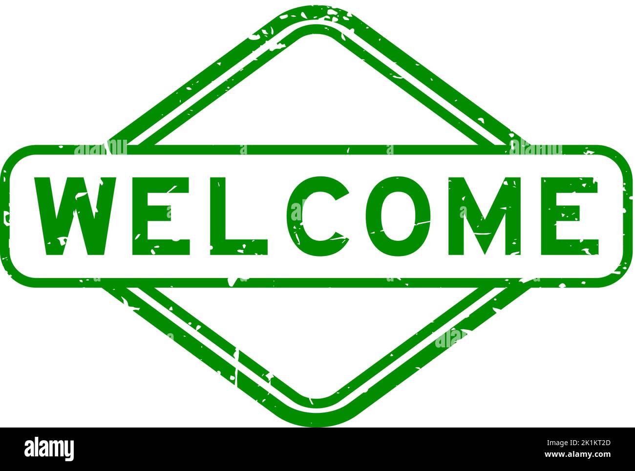 Grunge green welcome word rubber square seal stamp on white background ...