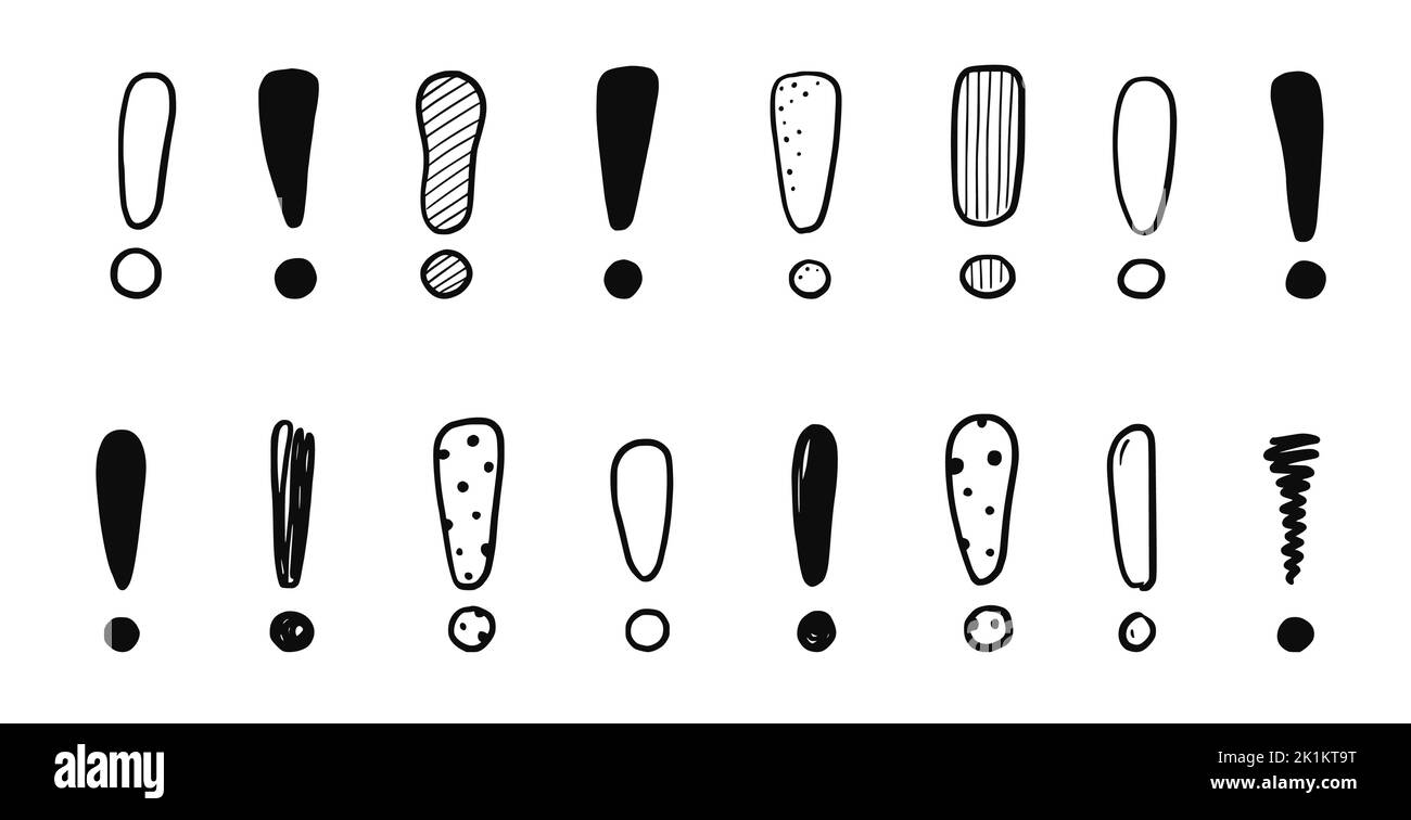 Hand drawn exclamation mark set. Scribble doodle exclamation point sign ...