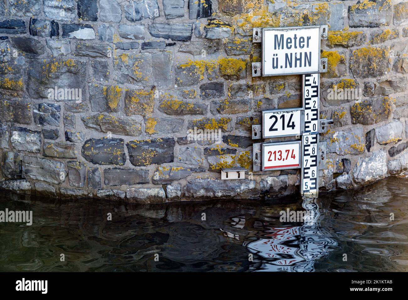 Level meter for storage volume and storage height on the dam wall at ...