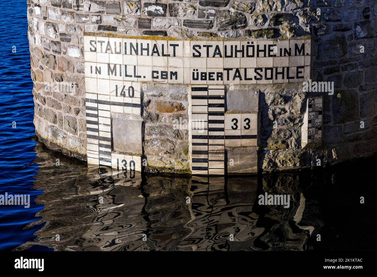 Level meter for storage volume and storage height on the dam wall at ...