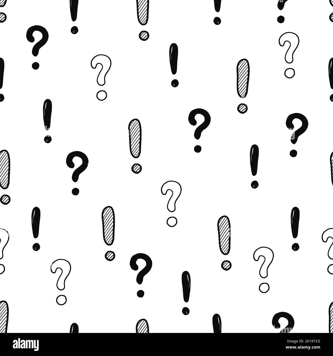 Hand drawn exclamation, question mark seamless pattern. Scribble doodle ...