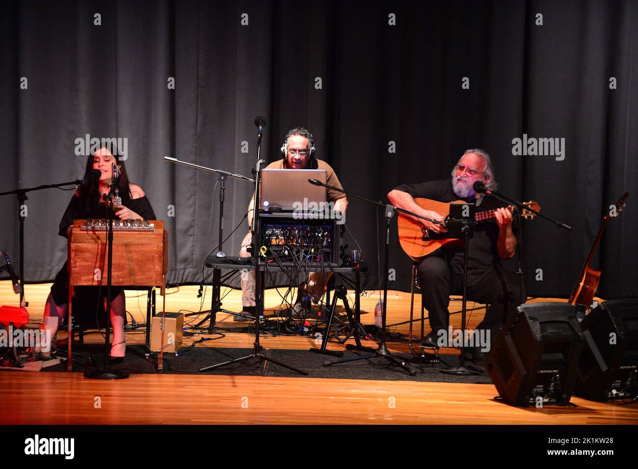 (R-L) Pedro Luis Ferrer, Reynaldo Ferrer and Lenna Ferrer perform live ...
