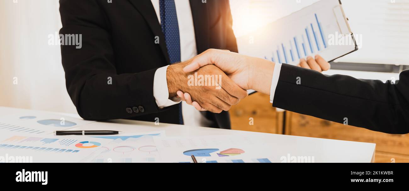 successful negotiate and handshake concept, two businessman shake hand ...