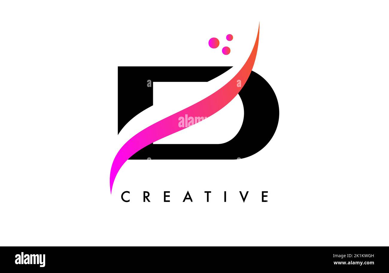 D Letter Logo Design with Elegant Creative Swoosh and Dots Vector ...