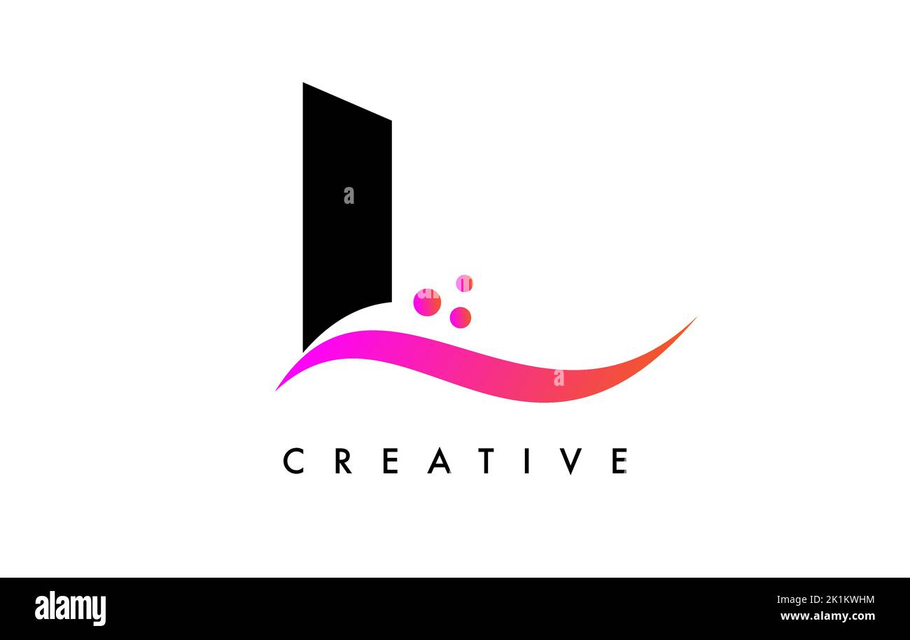 L Letter Logo Design with Elegant Creative Swoosh and Dots Vector ...