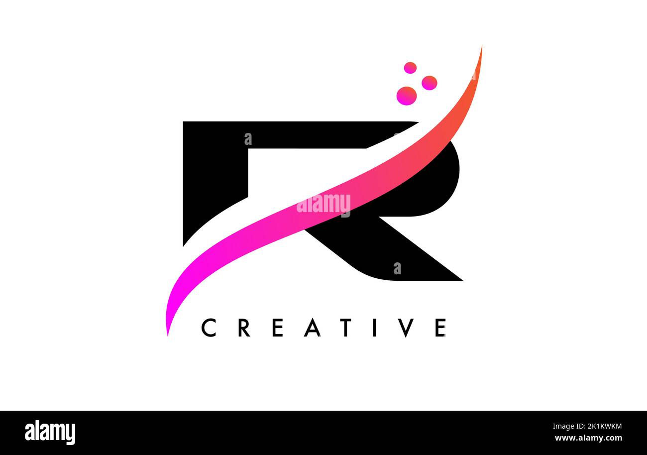 R Letter Logo Design with Elegant Creative Swoosh and Dots Vector ...