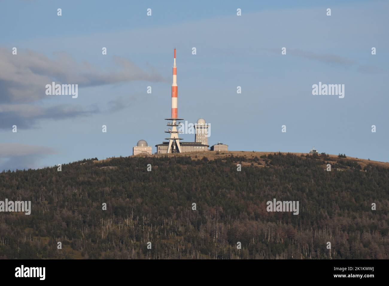 The radio tower and buildings on the Brocken mountain top under the ...