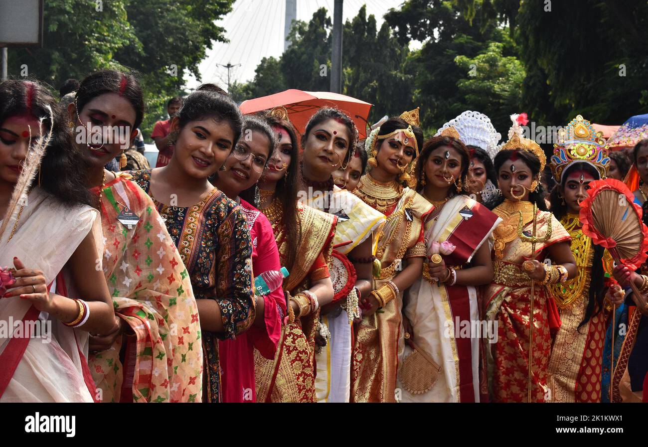 Kolkata, India. 01st Feb, 2019. All the models dressed as Goddess Durga ...