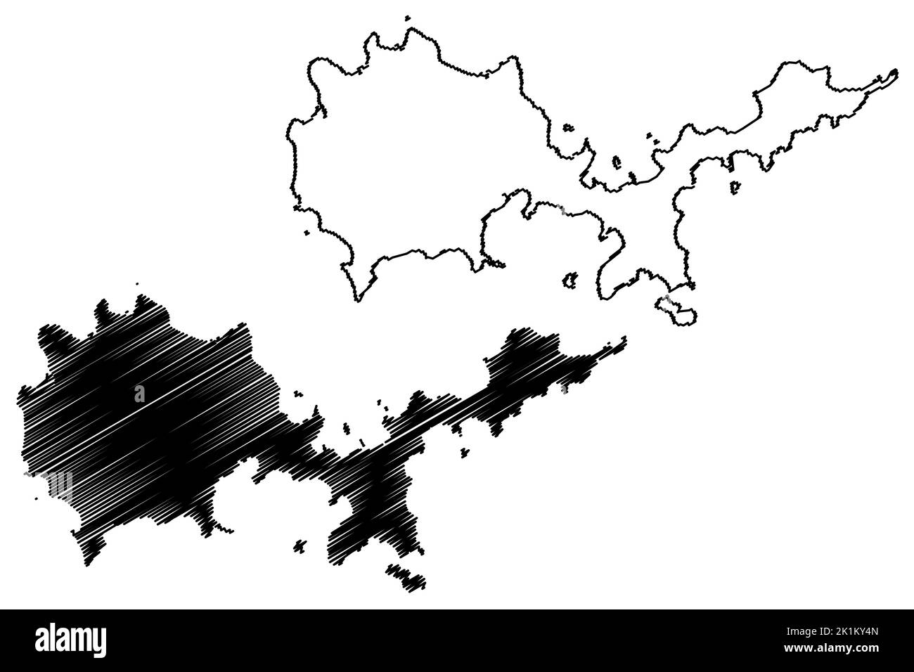 Suo-Oshima island (Japan, East Asia, Japanese archipelago) map vector illustration, scribble ...