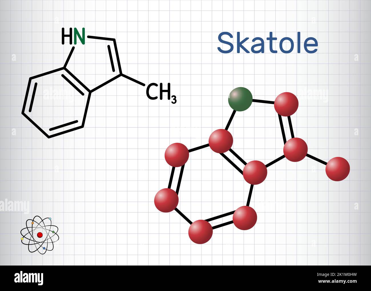 Skatole, 3-methylindole molecule. Belong to the indole family. Sheet of ...