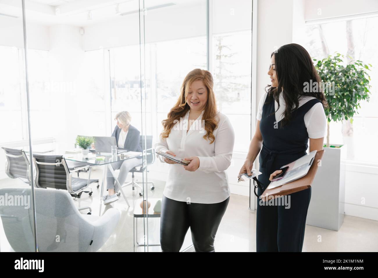 Two women talking in modern office Stock Photo - Alamy