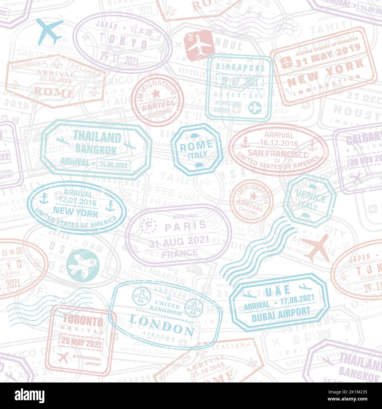Passport Stamps Seamless Background Vector Passport Stamp Texture Seamless Travel Pattern