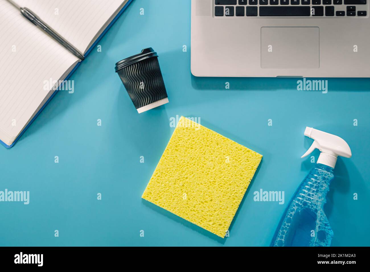 Flat lay, cleaning the workplace from dust Stock Photo - Alamy