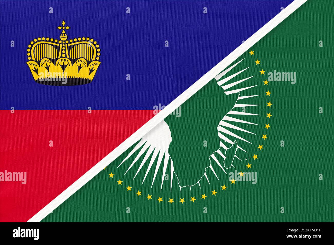 Liechtenstein and African Union national flag from textile. Africa ...