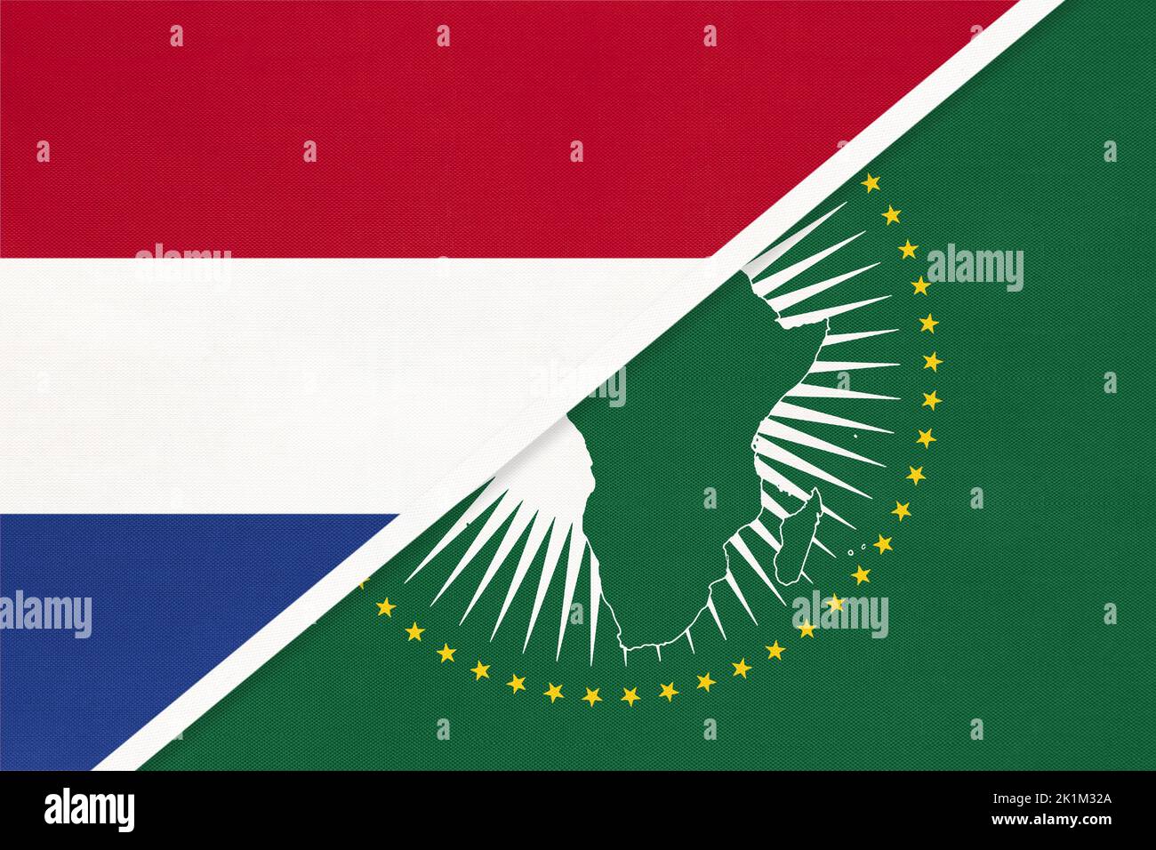 African Union and Netherlands or Holland, national flag from textile ...