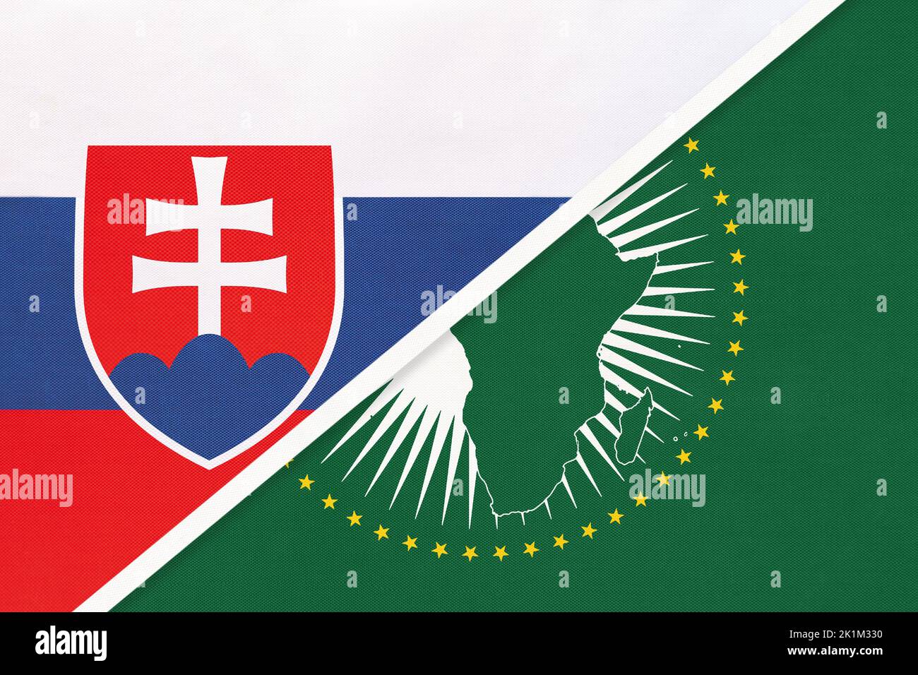 African Union and Slovakia, national flag from textile. Africa ...