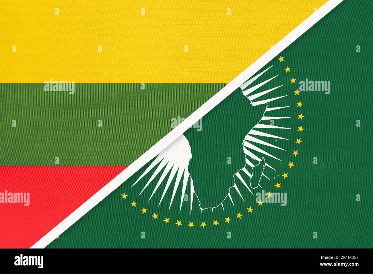 African Union and Lithuania, national flag from textile. Africa ...